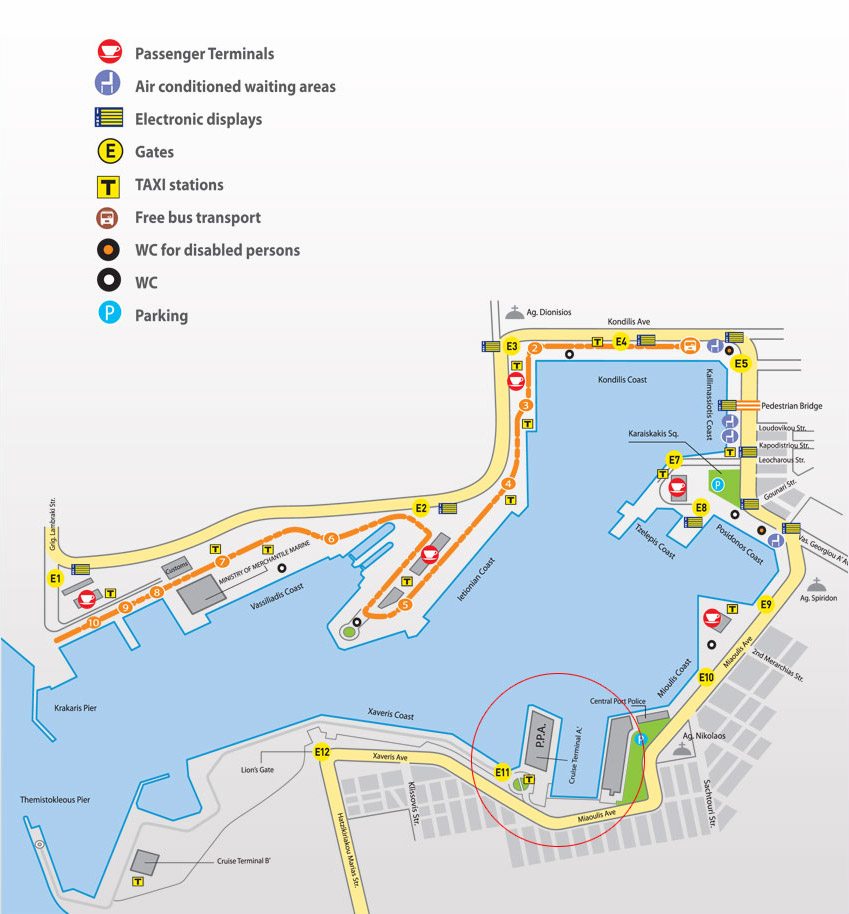 The Map Of Piraeus Port - Greek Cruises
